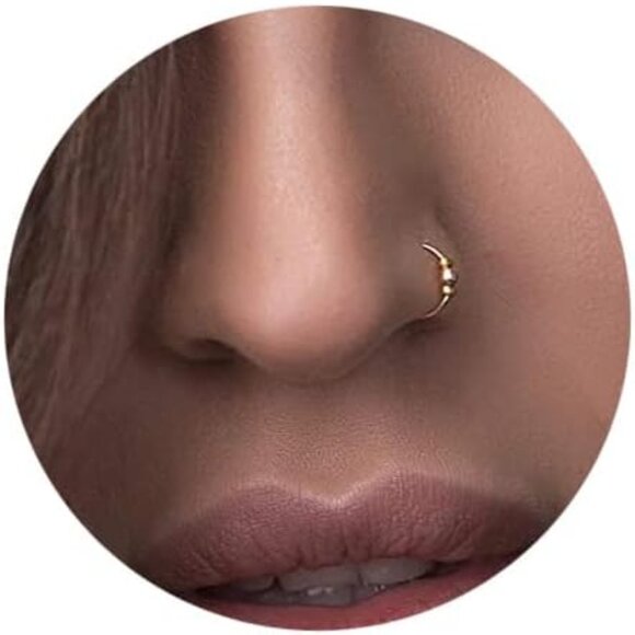 Other | Gold Beaded Nose Ring Dainty 8mm Hoop 24 Gauge Gold Beads ...